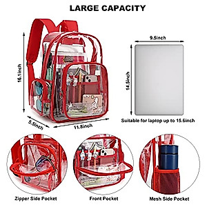 Mimfutu Heavy Duty Clear Backpack School Backpack, PVC Transparent Backpacks See Through Bookbag for Girls Boys Women Men (Red)