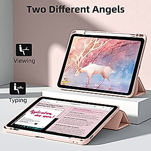 Wenlaty Case Compatible with iPad Air 5th Generation (2022) / 4th (2020) 10.9 Inch Pencil Holder, for 5/4 Case, Slim Smart Cover Clear Back Shell, Rose Pink