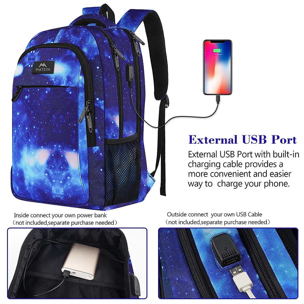 MATEIN School Backpack for Boys Girls, Anti Theft College School Laptop Bookbag for Students with USB Charging Port, Water Resistant Slim Travel Laptop Backpack Fits 15.6 In Computer Gifts for Men