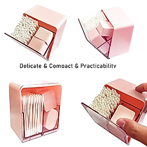MIYACA Cotton Balls QTip Holder Canisters for Cotton Balls, Swabs, Rounds, Floss, Dispenser Container Box with 2 Compartments, Bathroom Vanity Countertop Storage Organizer, Pink