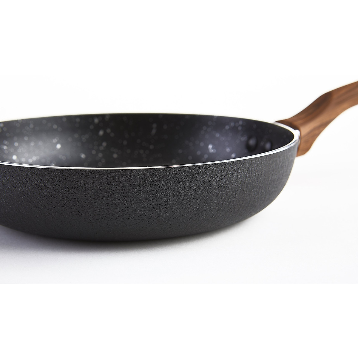 IMUSA USA 9.5" Black Stone Nonstick Fry Pan with Woodlook Handle and Speckled Nonstick Interior