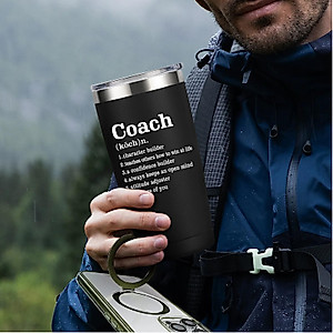 Soccer Coach Gifts for Men, Football, Baseball, Softball, Swim, Basketball, Cheer - Funny Coach Noun Definition Gift Idea for Appreciation, Christmas, Birthday, 20oz Insulated Coach Tumbler, Black