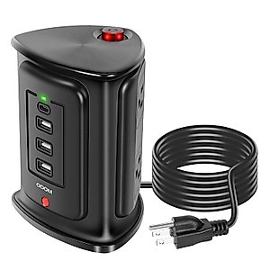 ODOM Power Strip Tower , 6 Outlets 4 USB Ports (1 USB C ), 6 feet Extension Cord , 1250J Surge Protector Multiple Plug Outlet Fast Desk Charging Station, Office Supplies , College Dorm Room Essentials