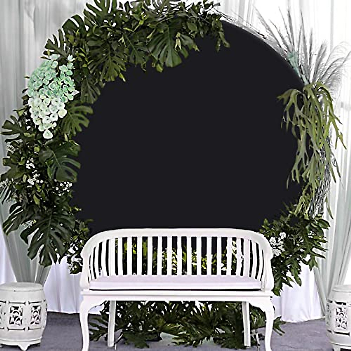 Outpain 7.2FT Black Round Backdrop Cover Wrinkle Resistant Black Circle Background Round Photography Backdrop for Wedding, Birthday, Baby Shower Decorations