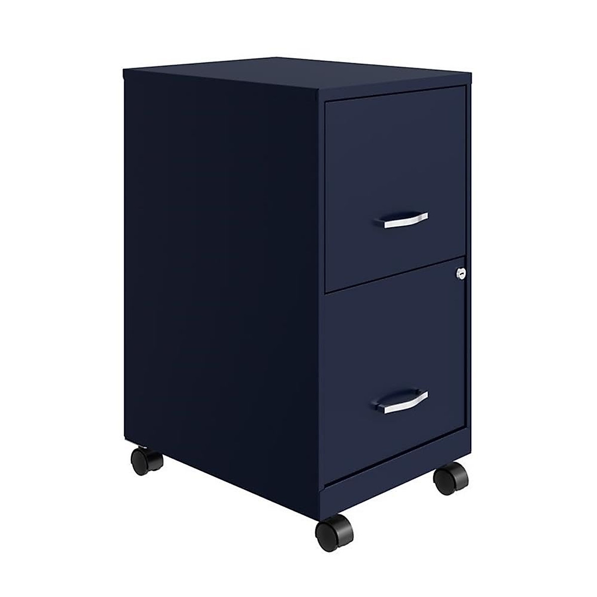 Space Solutions 2 Drawer Metal Mobile File Cabinet with Lock, Letter Size, Navy, Fully Assembled