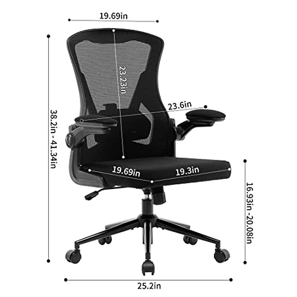 BRTHORY Office Chair Height-Adjustable Ergonomic Desk Chair with Lumbar Support, Breathable Mesh Computer Chair High Back Swivel Task Chair with Flip-up Armrests - Black