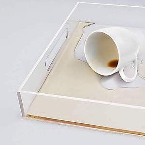 Tasybox Acrylic Serving Tray, Clear Decorative Serving Trays with Handles for Kitchen Dining Room Table Ottoman Vanity Countertop 12" x 12"