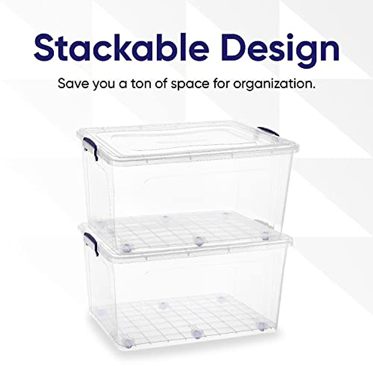 Superio 85 Qt Storage Container with Wheels, Stackable Large Storage Containers with Lid, Durable Latches, Opaque Clear (65)