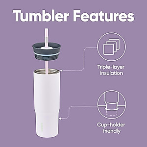 Owala Stainless Steel Triple Layer Insulated Travel Tumbler with Spill Resistant Lid and Straw, BPA Free, 24 oz, Grey/Purple (Bunny Hop)