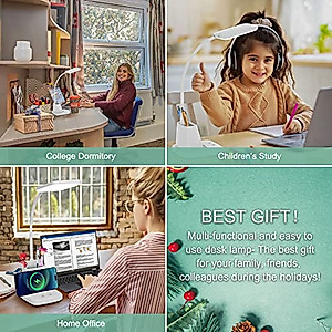 GOLSPARK Desk Lamp with Wireless Charger, Eye-Caring LED Desk Lamps for Home Office, Touch White Small Desk Light Dimming 3 Colors, 800LM, Gooseneck Study Lamp with Pen Holder for College Dorm Room