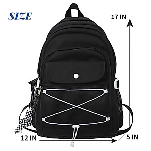 Indie Backpack School Japanese Asthetic Backpack INS Travel Bag Monochrome Backpack with Cute Pendant (yellow)