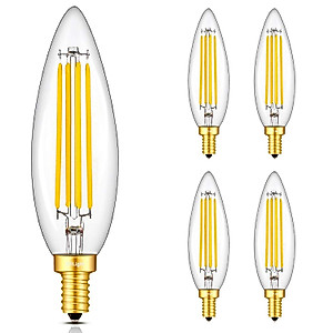 CRLight 8W Dimmable LED Candelabra Bulb 3000K Soft White 80W Equivalent 800LM, E12 LED Candle Bulbs, Upgraded Lengthened & Enlarged B11 Clear Glass Torpedo Shape, Pack of 4