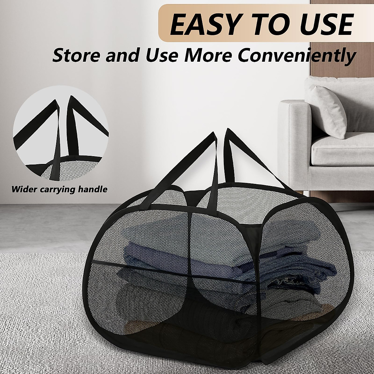 YTEACIUL 2Pcs Collapsible Laundry Baskets,Gray Mesh Pop Up Laundry Basket,Space-Saver with Side Pocket,Portable & Versatile Bathroom and Home Organizer for Laundry and Storage (90L)