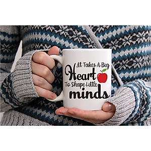 AW Fashions It Takes a Big Heart to Shape Little Minds 11oz Inspirational And Motivational Gifts for Women Teachers, Kindergarten, Pre-K, Elementary Birthday, Retirement, Appreciation Coffee Mug