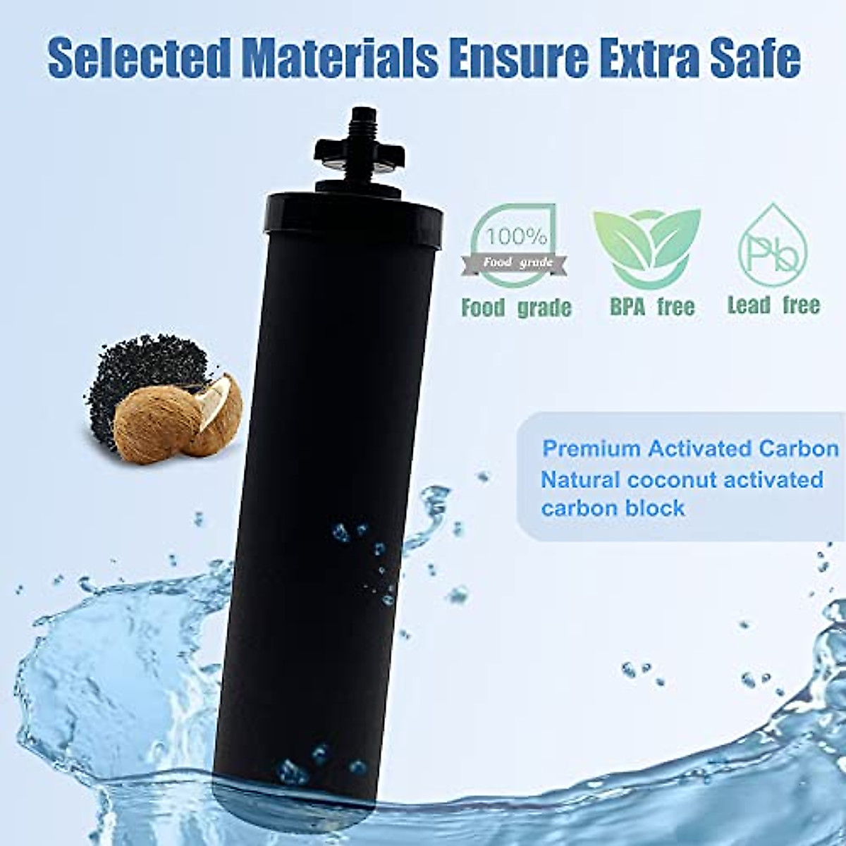 2-Pack Replacement Black Purification Elements, Activated Carbon Water Filters Compatible with Berkey Big, Nomad, King, Royal Gravity-fed Water Filter System, and other Gravity Filter Tank