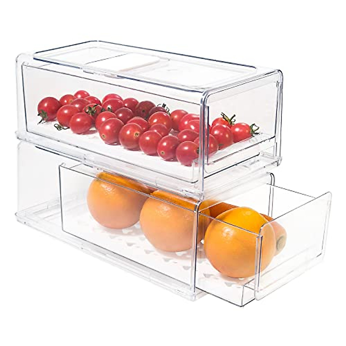 elabo 32 Grid Large Capacity Egg Holder for Refrigerator, Stackable Refrigerator Organizer Drawers with Removable Drain Tray, Fridge Organizer Bins, Pull Out Food Storage Container Bins with Drawer