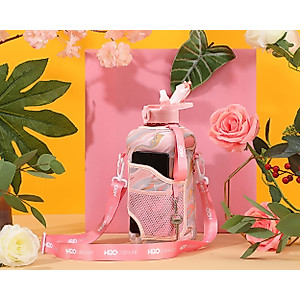 H2O Capsule 2.2L Half Gallon Water Bottle with Storage Sleeve and Removable Straw – BPA Free Large Reusable Drink Container with Handle - Big Sports Jug, 2.2 Liter (74 Ounce), Pink Marble