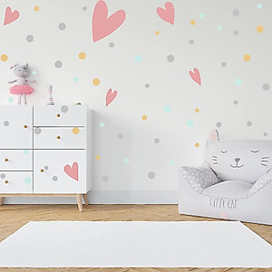 Colorful Polka Dot Heart Wall Decals Peel and Stick Wallpaper Playroom Wall Decals Nursery Wall Decor