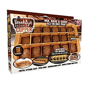 Brooklyn Brownie Copper by GOTHAM STEEL Nonstick Baking Pan with Built-In Slicer, Ensures Perfect Crispy Edges, Metal Utensil and Dishwasher Safe