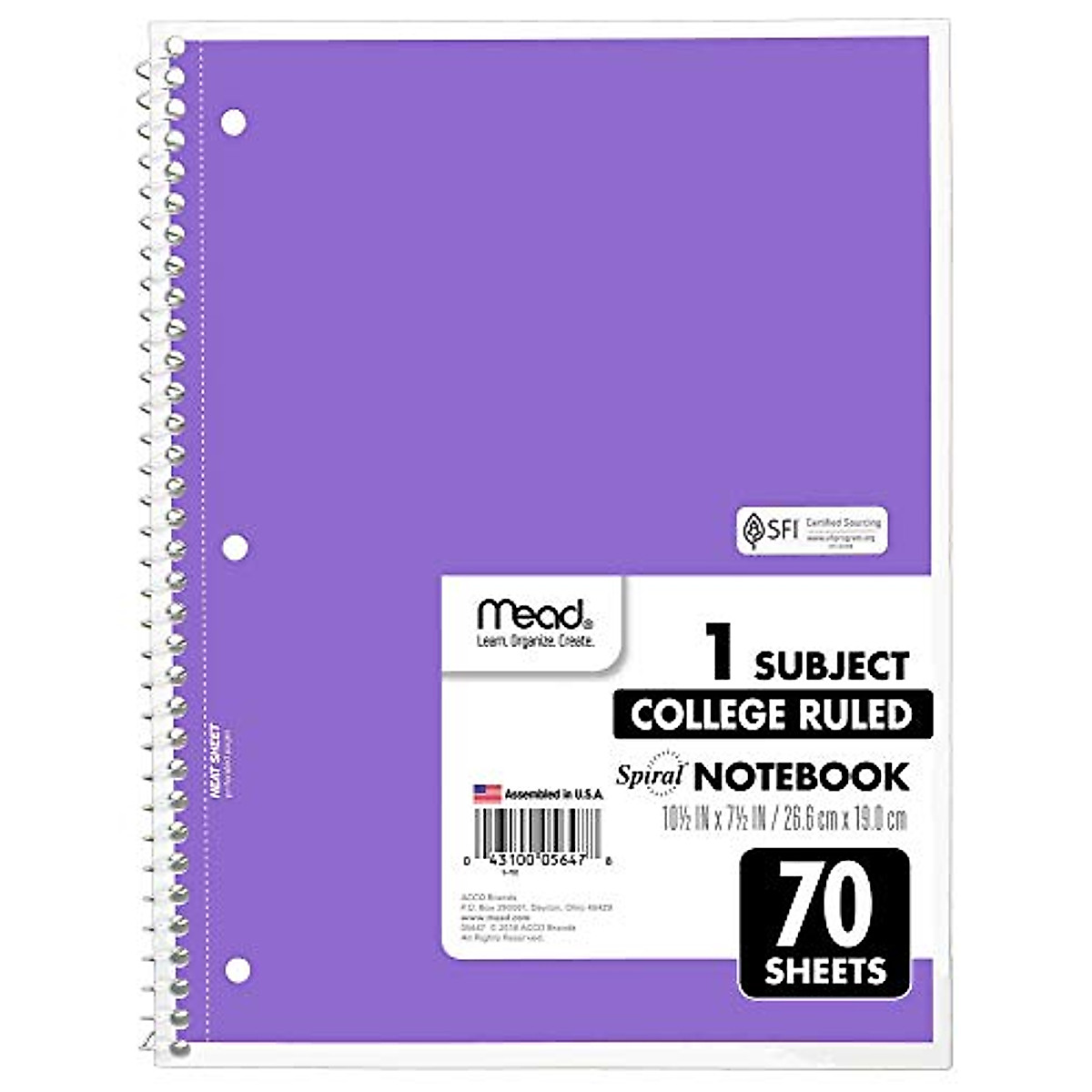 Mead Spiral Notebooks, 6 Pack, 1-Subject, College Ruled Paper, 10-1/2" x 8”, 70 Sheets per Notebook, Assorted Colors (73065)…