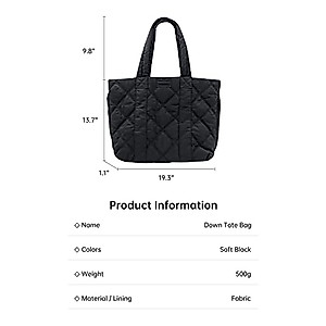 Amazing Song Large Quilted Tote Bag for Women, Puffer Shoulder Bag Designer Handbag Work Shopper with Zipper Down Tote, Soft Black