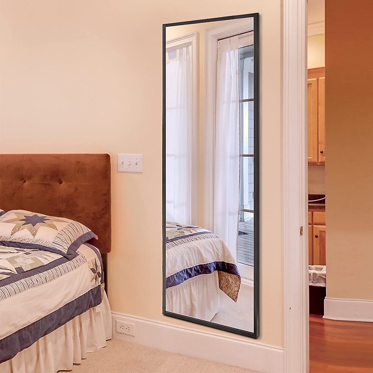 NA Full Body Mirror Full Length Floor Mirror Wall Mounted Free Standing Black Dressing Mirror Over The Door Mirror for Bedroom Bathroom Living Room Locker Room (59” x 19.7”)