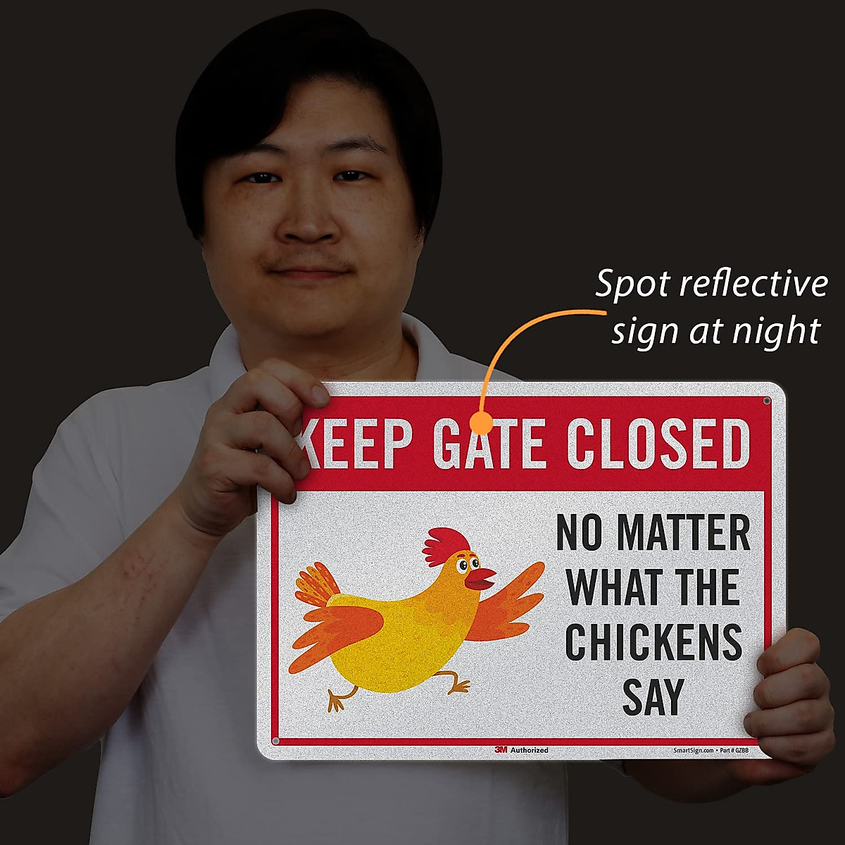 SmartSign 10 x 14 inch Funny Chicken Coop Sign “Keep Gate Closed No Matter What The Chickens Say”, 40 mil Aluminum, 3M Laminated Engineer Grade Reflective Material, Multicolor, Made in USA