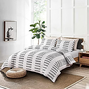 GETIANN Soft Bedding Duvet Cover Set Queen White Striped Comforter Cover Set Full 90"x90"(1 Comforter Cover and 2 Pillow Shams) Hotel Quality (Road, Full/Queen)