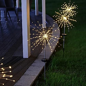 KHTO Solar Lights Outdoor Garden 120 LED Firework Lights with 8 Lighting Modes, IP65 Waterproof Solar Outdoor Lights Decorative for Walkway Patio Backyard Party (warmwhite,2)
