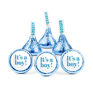 Blue It's a Boy Chocolate Kisses and Stickers, Candy for Baby Shower Party, No Assembly Required (100 Count, 1 lb)