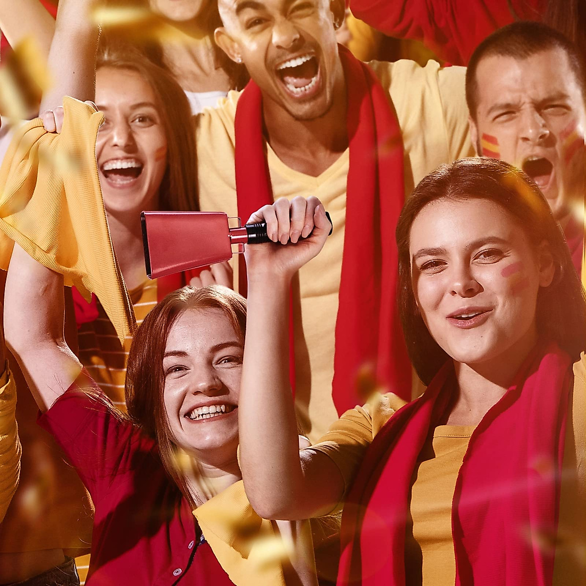 BLUE PANDA 2 Pack 9-inch Cowbells for Sporting Events, Percussion Noise Makers with Handle for Football Games, Stadiums (Red) - Cow Bells Noise Makers - Cowbell with Handle - Sports Cow Bell