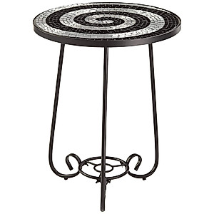 Teal Island Designs Spiral Modern Black Metal Round Outdoor Accent Side Table 17 3/4" Wide Black White Mosaic Tile Tabletop Gracefully Curved Legs for Spaces Porch Patio Home House Balcony Deck