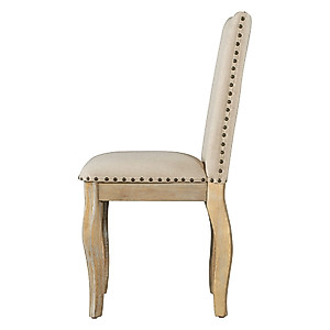 HESIEU Farmhouse Dining Chairs Set of 4 Upholstered Fabric Kitchen Chairs with Antique Bronze Nailhead Decor High Back Chair Solid Wood Legs for Dining Room Kitchen Living Room (Natural Wood Wash)