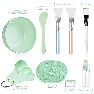 Face Mask Mixing Bowl Set, Anezus 11 Pcs DIY Facemask Mixing Tool Kit with Facial Mask Bowl Stick Spatula Silicone Brush Spray Bottle Puff Soaking Bottle Gauges