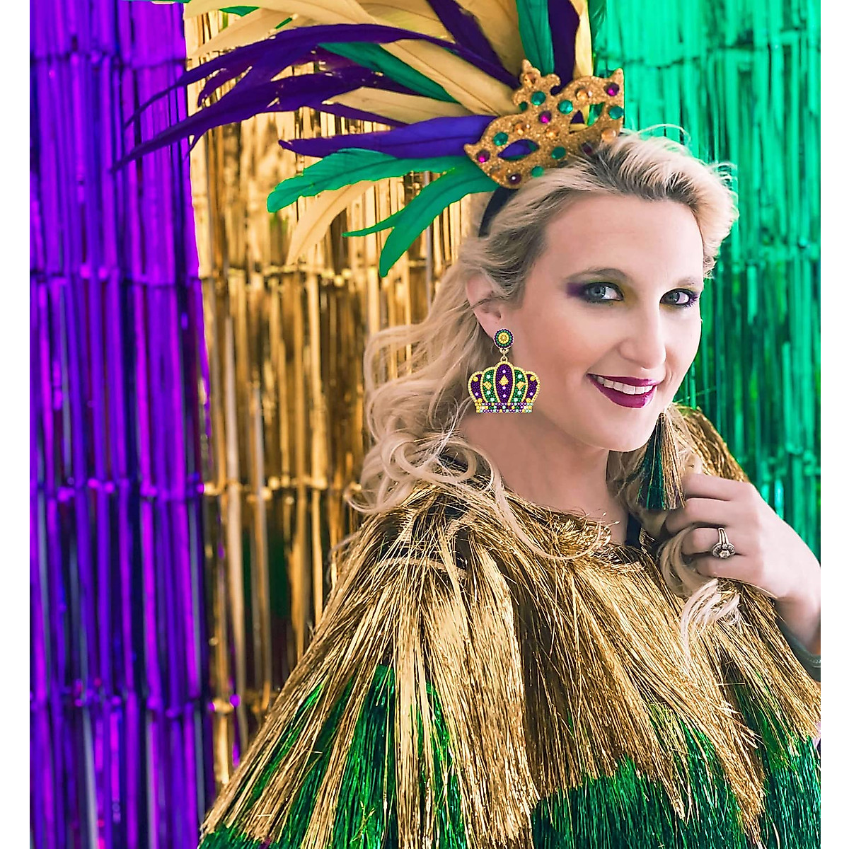 Beaded Mardi Gras Earrings for Women Purple Green Gold Earrings Temps Bons Fleur De Lis Carnival Earrings Jewelry Gifts (Hat)