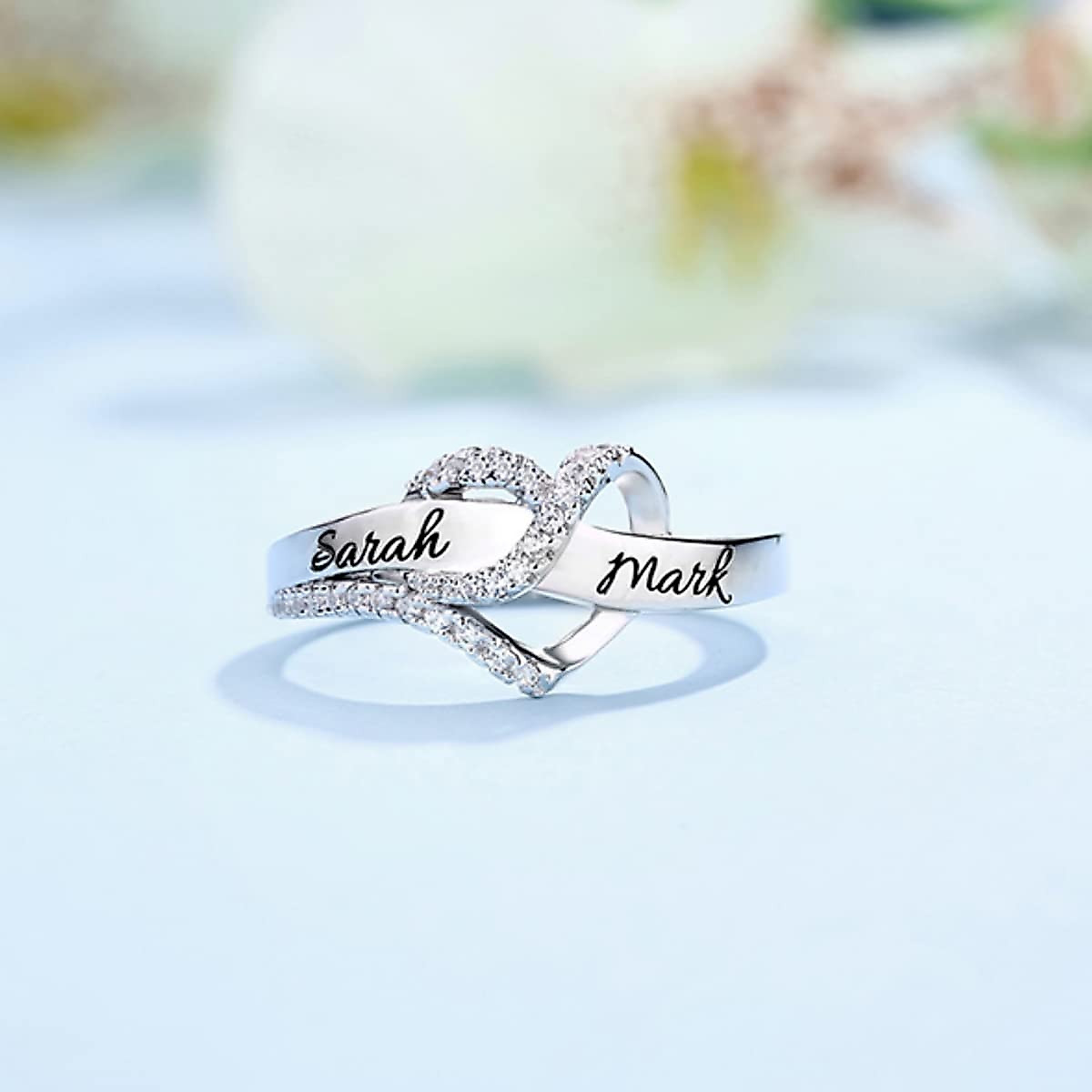 Shusukue Promise Ring for Her Personalized Name Engraved Ring 925 Sterling Silver Custom High School Class Ring Valentines Day Graduation Jewelry Gifts for Women