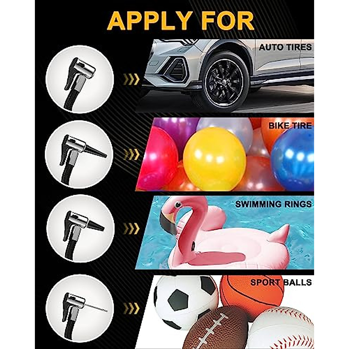 Atsanc Tire Inflator, 12V DC Portable Air Compressor with Auto-Shutoff Design, Fast-Inflating Electric Air Pump for Car Tires, Auto Digital Car Tire Pump 150PSI Max with LED Light for Various Purposes