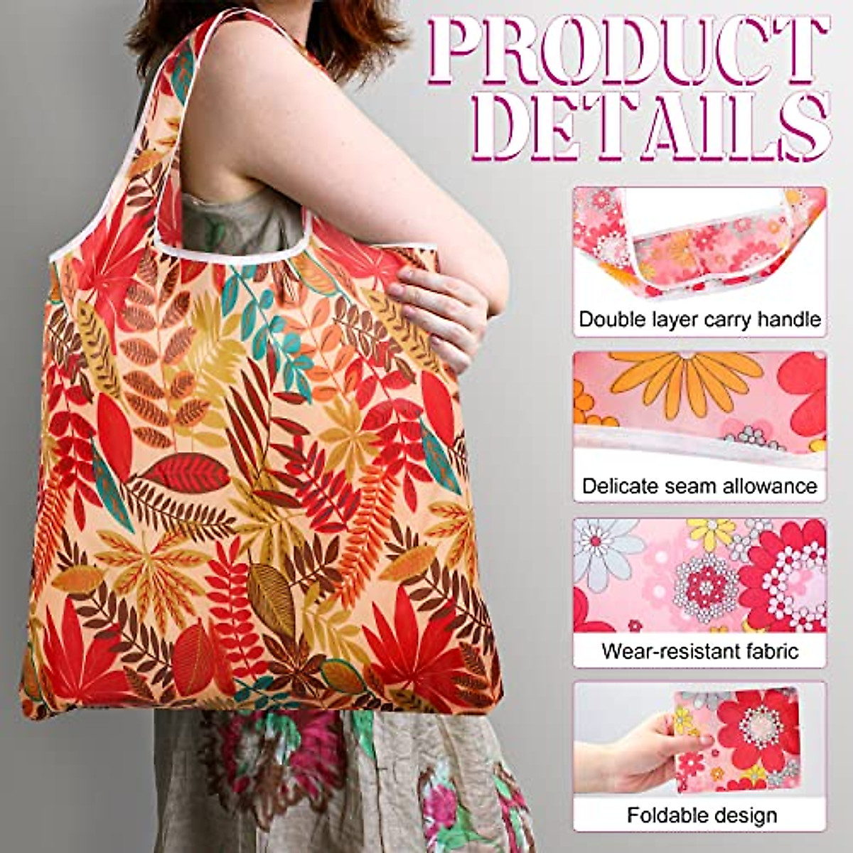 Eccliy 24 Pieces Reusable Grocery Bags Polyester Shopping Bags for Groceries Multi Colors Reusable Bags Foldable Shopping Bag (Flower Style)