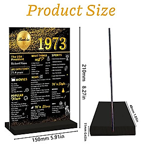 Vlipoeasn 50th Birthday Table Decoration for Men, Black Gold Back in 1973 Acrylic Table Sign with Wooden Stand, 50 Year Old Birthday Party Supplies, 50th Birthday Gift Centerpieces for Women