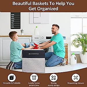 Foldable Storage Bins 13x13 Storage Cubes Fabric Linen Storage Baskets for Shelves Drawer with Handles for Organizing Closet, Utility Room, Storage Room, Nursery, Bedroom Set of 4 Black & Grey