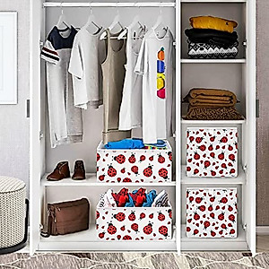 Cute Red Ladybug Storage Bins Cubes Storage Baskets Fabric Foldable Collapsible Decorative Storage Bag with Handles for Shelf Closet Bedroom Home Gift 11" x 11" x 11"