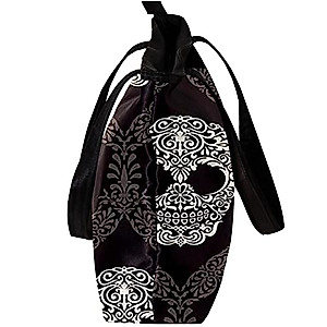 Women's Large Size Canvas Shoulder Bag Hobo Crossbody Handbag Casual Tote, Grey Skull Vintage
