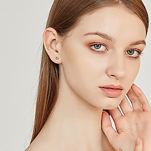 FUNRUN JEWELRY 9Pcs 16G Cartilage Stud Earring for Women Stainless Steel Top Screw Flat Back Earrings Butterfly Moon Flower CZ Cartilage Earrings Helix Tragus Piercing Jewelry, Length: 6MM, Metal,