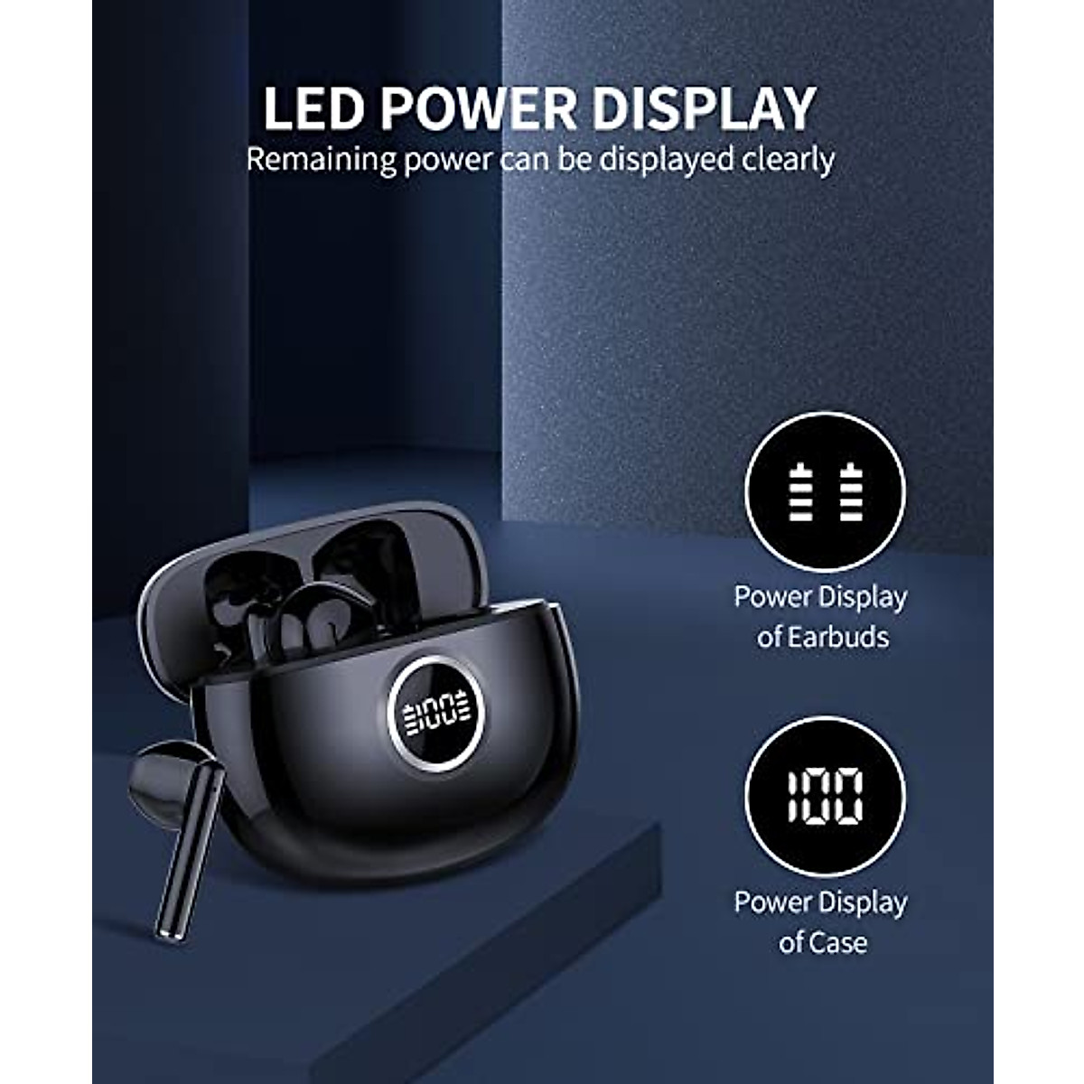 Wireless Earbuds, Bluetooth 5.3 Headphones with Microphone, 37H Playback LED Power Display, In-Ear Headphones Deep Bass, IPX7 Waterproof, Ultra-Light Earphones with Charging Case, Smart Touch, Sport