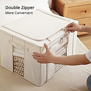 SHIMOYAMA Foldable Large Storage Bag, 2 Pack, 73L and 90 L, Fabric Stackable Containers with Metal Frame, Large Storage Box Set Organizer with Clear Window and Carry Handles for Bed, Closet