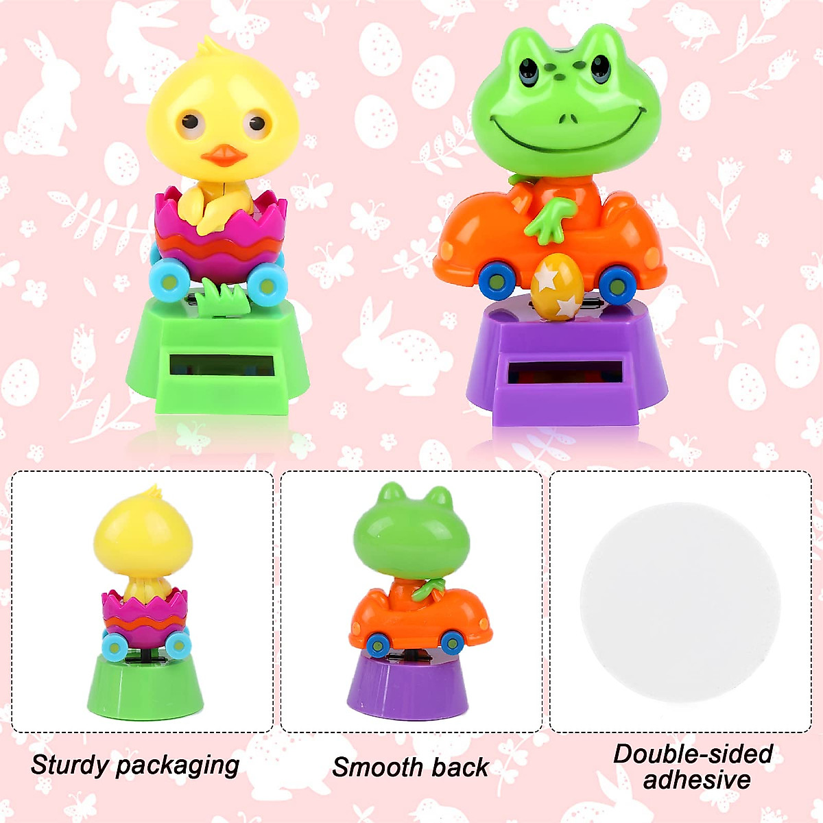 2 PCS Easter Chick Frog Solar Ornaments Easter Ornaments Solar Dancing Toys Solar Bobblehead Solar Dancing Figures Solar Bobble Dancing Toys for Window Desk Car Home Party Decoration Gift
