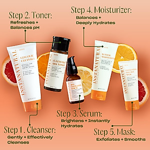 InstaNatural Exfoliating Glycolic Acid Face Mask for Women & Men, Gentle Exfoliator, Pore Minimizer, Anti Aging, Blackhead Remover, Acne Facial Treatment with Vitamin C and Turmeric, 2 Fl Oz