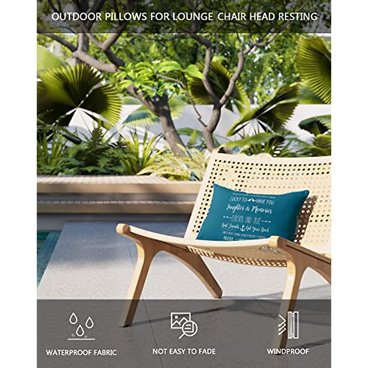 Recliner Head Pillow Ledge Loungers Chair Pillows with Insert Quotes Luck to Have You of Friendship and Love Blue Lumbar Pillow with Adjustable Strap Patio Garden Cushion for Sofa Bench Couch, 2 PCS