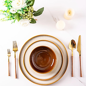 LERATIO Ceramic Dinner Plates Set of 6, 10.5 Inch Reactive Glaze Porcelain Plates, Modern Shape Dinnerware Dishes Set for Kitchen,Microwave&Dishwasher&Oven Safe, Scratch Resistant-Khaki