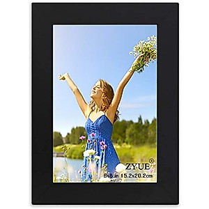 ZYUE 6x8 inch Picture Frame Made of Wood and High Definition Plexi Glass for Wall Mounting and Table Top Display Photo Frame Black